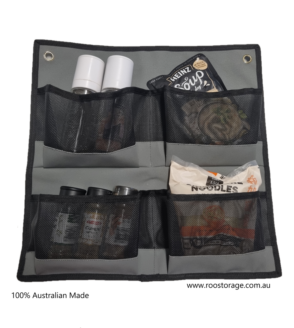 Hanging Canvas and mesh storage pocket for camping and UTE storage ...